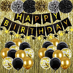 Birthday Decorations for Men,Black And Gold Party Decorations Boys Happy Birthday Decorations with Banner Birthday Party Supplies