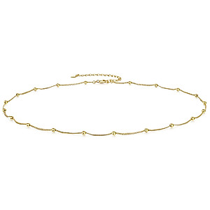 EPIRORA Choker Necklace for Women 925 Sterling Silver 18k Gold Plated Dainty Satellite Bead Chain Pendant Minimalist Jewelry, 16''+2"