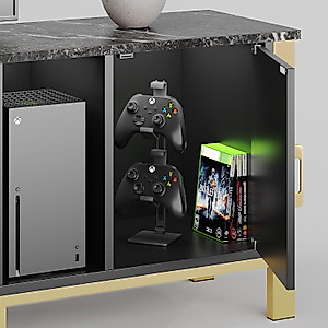 Bestier TV Stand for 75/80/85/90 Inch TVs, LED Gaming Entertainment Center, Modern TV Cabinet with Glass Shelves for Living Room, 2 Storage Drawers & Cabinets for Bedroom, Black Glossy