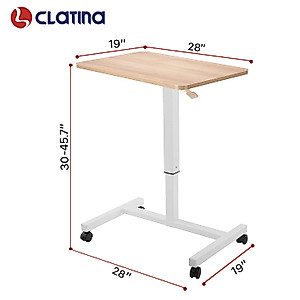CLATINA Height Adjustable Mobile Laptop Desk Cart - Versatile Rolling Workstation Table for Office, Home, and Study Room - Ergonomic Standing Desk with Lockable Wheels 28" x 19" Beige…