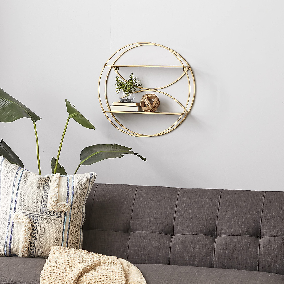 CosmoLiving by Cosmopolitan Metal Round 2 Shelf Wall Shelf, 22" x 7" x 22", Gold