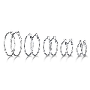 5 Pairs 316L Hoop Earrings For Women Stainless Steel Hoop Earring Set 25mm 30mm 35mm 40mm 45mm