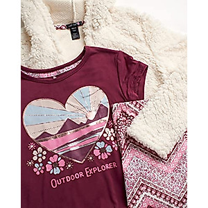 Instagirl Girls' Leggings Set - 3 Piece Sherpa Fleece Cardigan Hoodie Jacket, T-Shirt, and Leggings (Size: 7-12), Size 7/8, Berry Heart