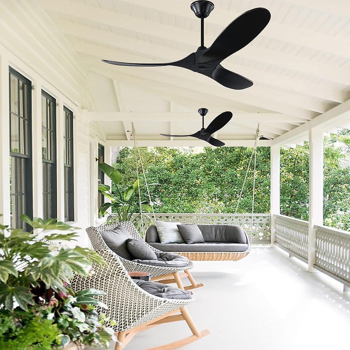 XCWIIE Modern Ceiling Fan No Light 60" Outdoor Ceiling Fans Black Ceiling Fan, Retro Wood Ceiling Fans, DC Motor, for Restaurant Living Room Bedroom Inverter Silent Fan with Remote Timing ​Function