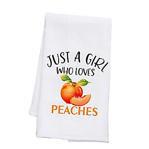 BDPWSS Peach Kitchen Towel Peach Lover Gift Just A Girl Who Love Peaches Dish Towel for Fruit Lover Gift Peach Kitchen Decor (Girl Love Peaches TW)