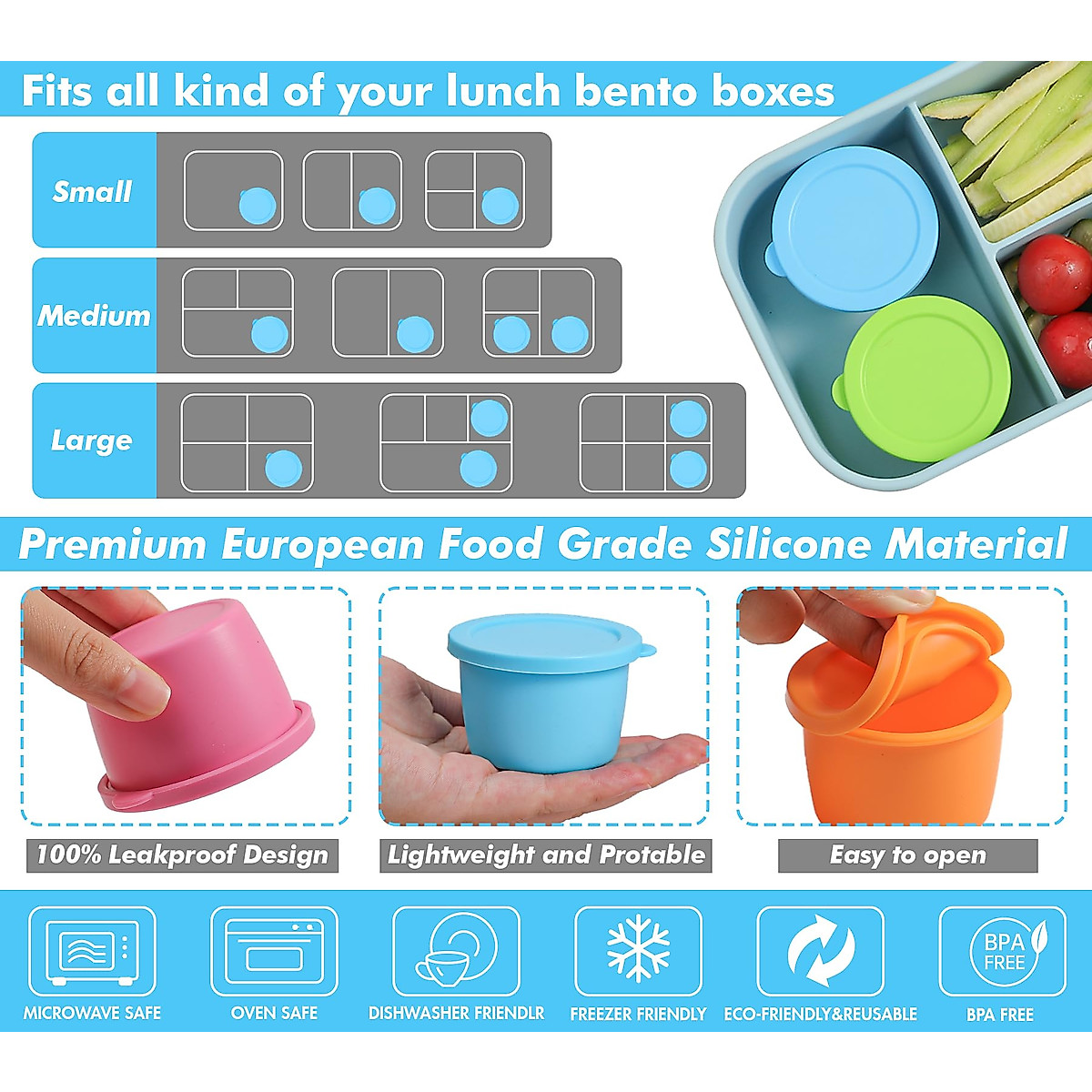 KOLUTI 2.4oz Salad Dressing Container To Go 8 Pack, Nonstick Silicone Condiment Portion Cup with Lid, Small Sauce Storage Box for Lunch Bento, Leak-proof, BPA Free, Dishwasher & Microwave & Oven Safe