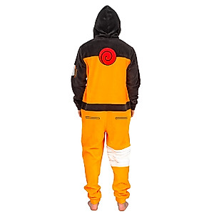 Ripple Junction Naruto Cosplay Halloween Costume Jumpsuit Pajamas with Hood for Unisex Adults Orange