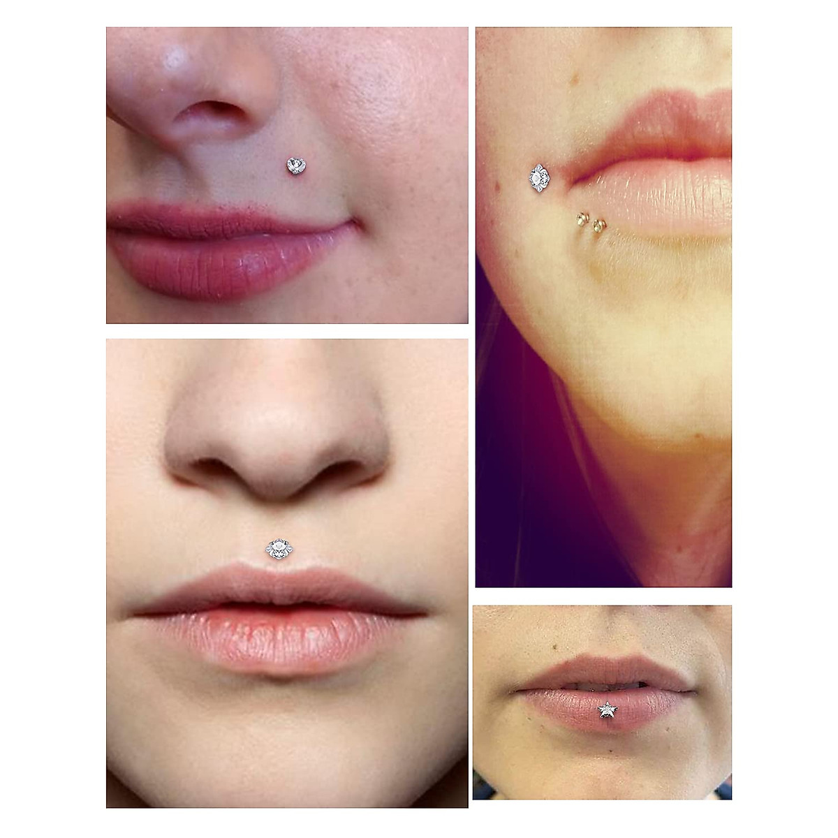 Vsnnsns 18G Threadless Push in Lip Rings Stainless Surgical Steel Labret Monroe Lip Rings Nail Cartilage Tragus Helix Earrings Studs Nose Ring Medusa Piercing Jewelry For Women Men 8MM 18 Gauge