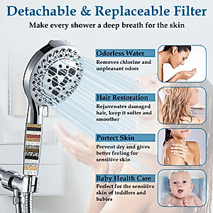 Aiscsc 10 Settings Shower Head with Handheld, 5" High Pressure Showerhead Include 2 Powerful Wash Modes for Cleaning Bathroom, Hand held Shower Head Set with Stainless Steel Hose Filter for Hard Water