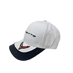C8 Corvette Hat - Next Generation Cap with Carbon Fiber Accent Bill - Officially Licensed by GM White