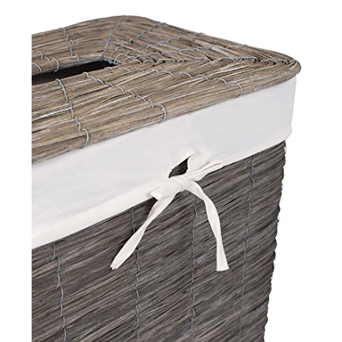 BirdRock Home Rustic Woven Wood Peel Laundry Hamper with Lid - Thin Weave Laundry Basket - Removable Liner - Dirty Clothes Storage Bin - Grey