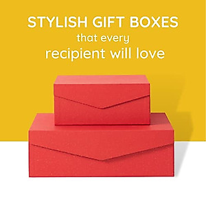 Soul & Lane Red and Gold Magnetic Gift Boxes for Presents (Pack of 2): Stackable Gift Cartons with Lids, Rectangle Christmas Boxes, Bridesmaid Gifts Containers, Decorative Nesting Keepsake Boxes