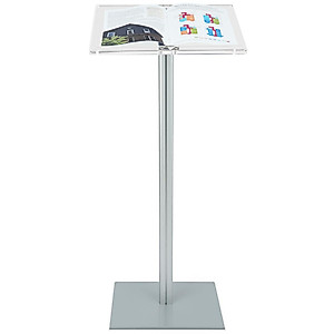 Displays2go CLRLECBNDS Floor Standing Speaking Podium, Slanted Top, Quick Assembly, Silver