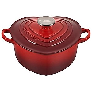 Le Creuset Signature Enameled Cast Iron Figural Heart Cocotte, 2 Quart, Cerise with Stainless Steel Knob
