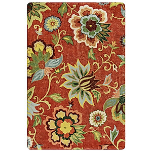 Lahome Red Floral 4x6 Washable Area Rugs- Soft Rug for Bedroom, Non-Slip Rugs for Living Room, Throw Carpet for Dinning Room Entryway Kitchen Office Nursery (4'x6', Red)