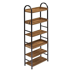 70.8 Inch Tall Bookshelf with 6-Tier Shelves and Round Top Frame for Home Office, MDF Boards, Adjustable Foot Pads,Brown