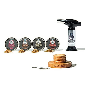 SmokeTop Cocktail Smoker Kit and Torch with Cherry, Hickory, Maple, and Oak Wood Chips - Cocktail Smoker Kit & Chips for Old Fashioned Cocktails, Whiskey, & Bourbon - by Middleton Mixology