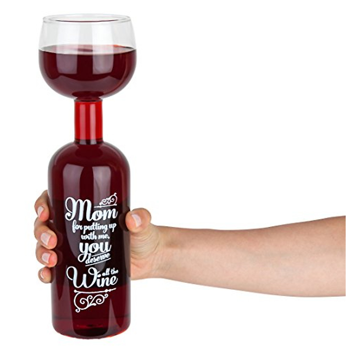 BigMouth Inc. Original Wine Bottle Glass - Mom, for putting up with me, you deserve all the Wine, Large Wine Glass, 750 mL