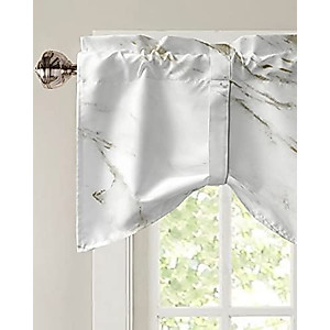 Tie Up Valance for Kitchen Windows,Abstract White Marble Gold Inlay Adjustable Valances Rod Pocket Short Curtain,Modern Simple Geometric Tie Up Curtains Valance for Bedroom Bathroom 42x12in
