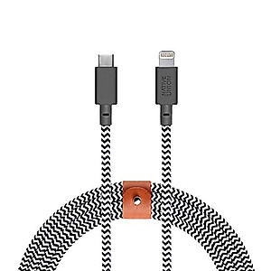 Native Union Belt Cable USB-C to Lightning - 10ft Ultra-Strong Reinforced Cable [MFi Certified] for iPhone 14, iPhone 14 Plus, iPhone 14 Pro, iPhone 14 Pro Max, iPhone 13 and Earlier (Zebra)