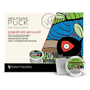 Wolfgang Puck Jamaican Me Crazy, Flavored, Medium Roast Coffee, Keurig K-Cup Brewer Compatible Pods, 120 Count (Pack of 1)