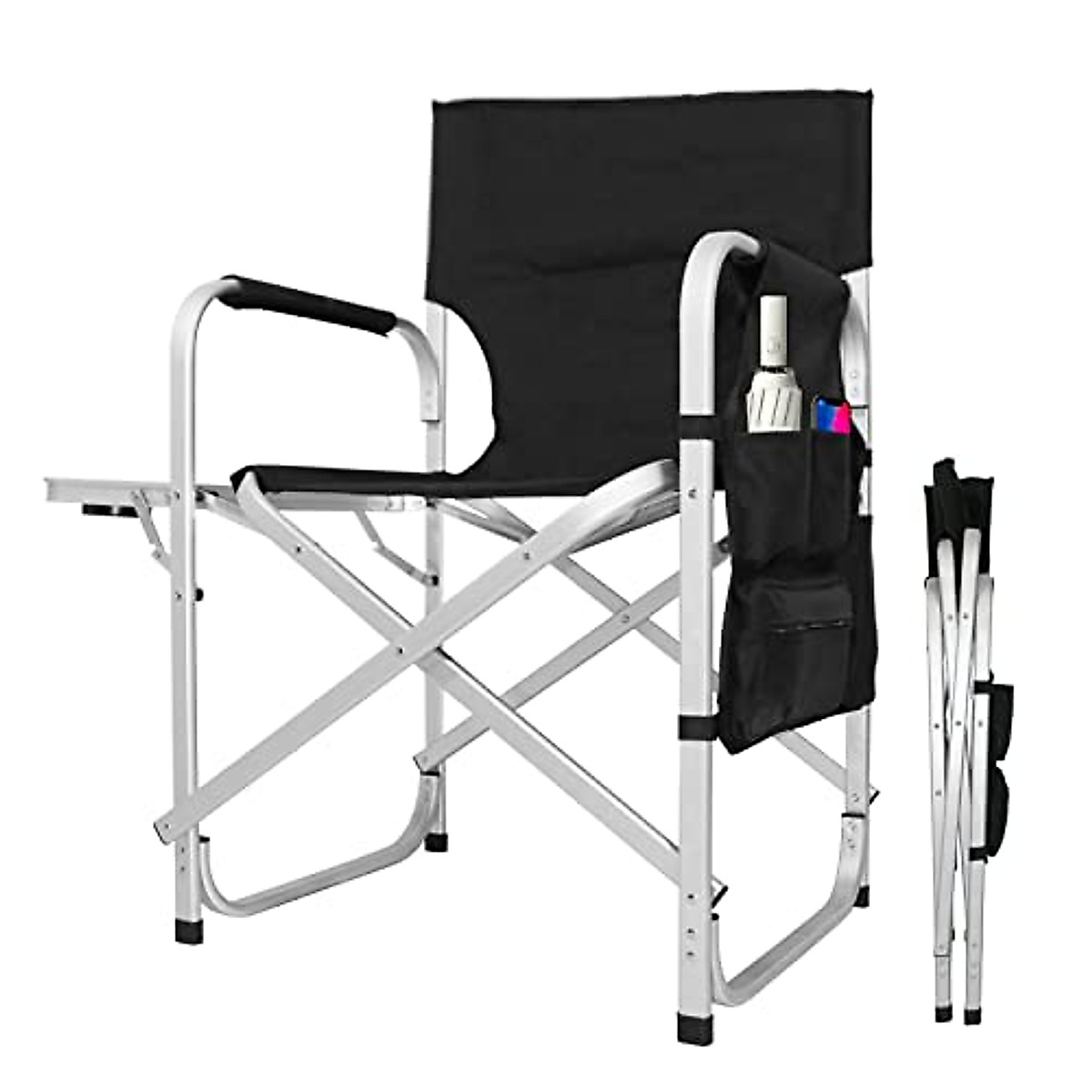 GDGYOFN Directors Chairs Foldable,Oversized Folding Chair with Side Table Cup Holder and Storage Bag, Lightweight Aluminum Outdoor Chairs, 400lbs Capacity Black