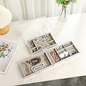 Acrylic Jewelry Boxes For Women With 3 Drawers Stackable Velvet Jewelry Organizer Holder for Earring Bangle Bracelet Necklace Ring Display Case Gift for Girls