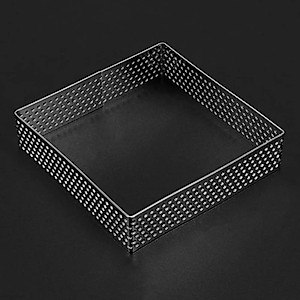 Trjgtas Perforated Tart Ring Stainless Steel Tartlet Molds Square Shape Mould Cake Baking Tool, 5 Pack