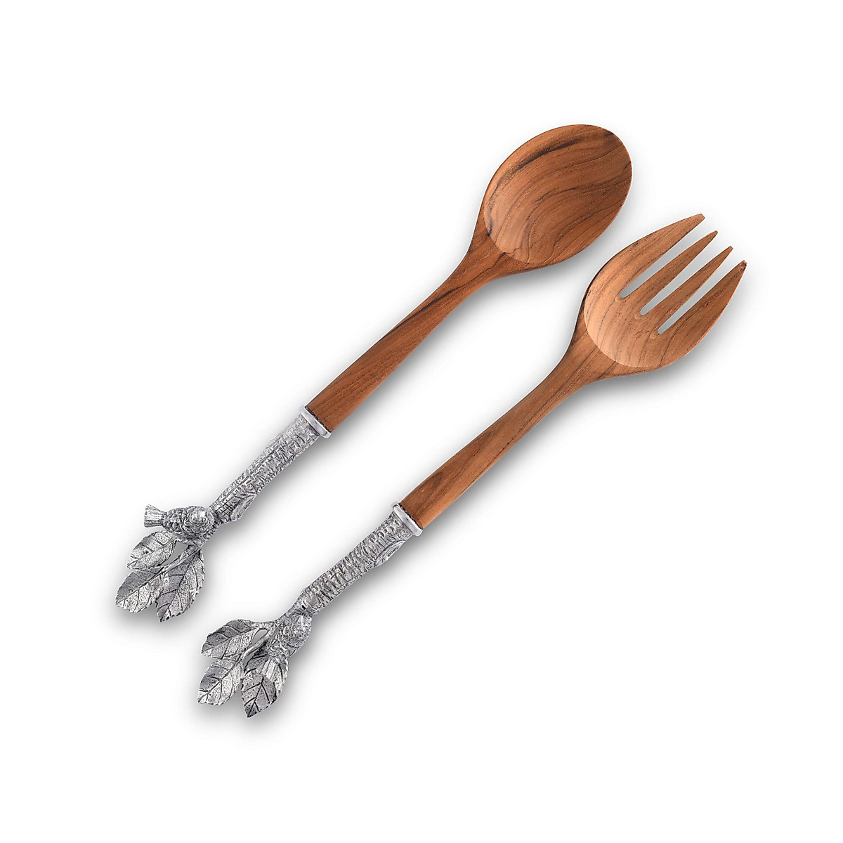 Vagabond House Pewter and Wood Song Bird Salad Server Set 13 inch Long