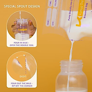 Kunuz Trendz Breastmilk Storage Bags - 250-Count, 8oz/240ml, Pre-Sterilized Breast Milk Pouches with Temperature Sensor, Dual Zip-Locking Seal,Capacity Markings - Nursing & Breastfeeding (250 Count)