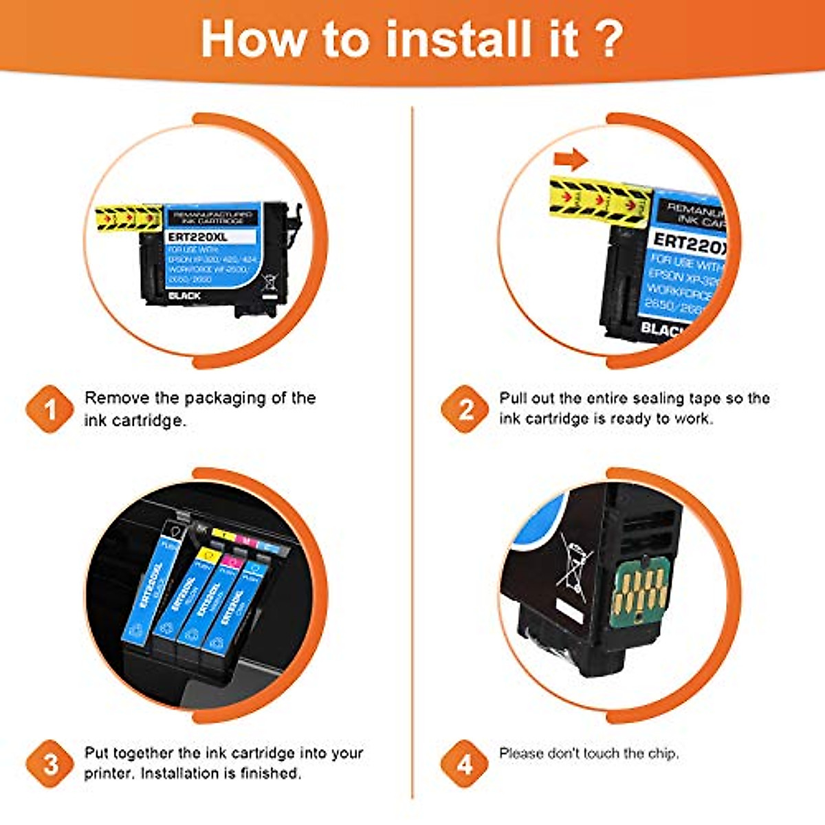 TESEN Remanufactured 220XL RT220XL ERT220XL NE-RT220XL Ink Cartridge Replacement for Epson 220 220XL T220XL Use with Workforce WF-2760 WF-2750 WF-2630 WF-2650 WF-2660 XP-320 XP-424 XP-420 4-Pack