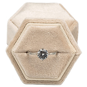 Giftop Equal Hexagon Velvet Single Ring Box for Engagement Proposal Wedding,Jewelry Ring Gift Box Jewelry Packaging Box (Beige)