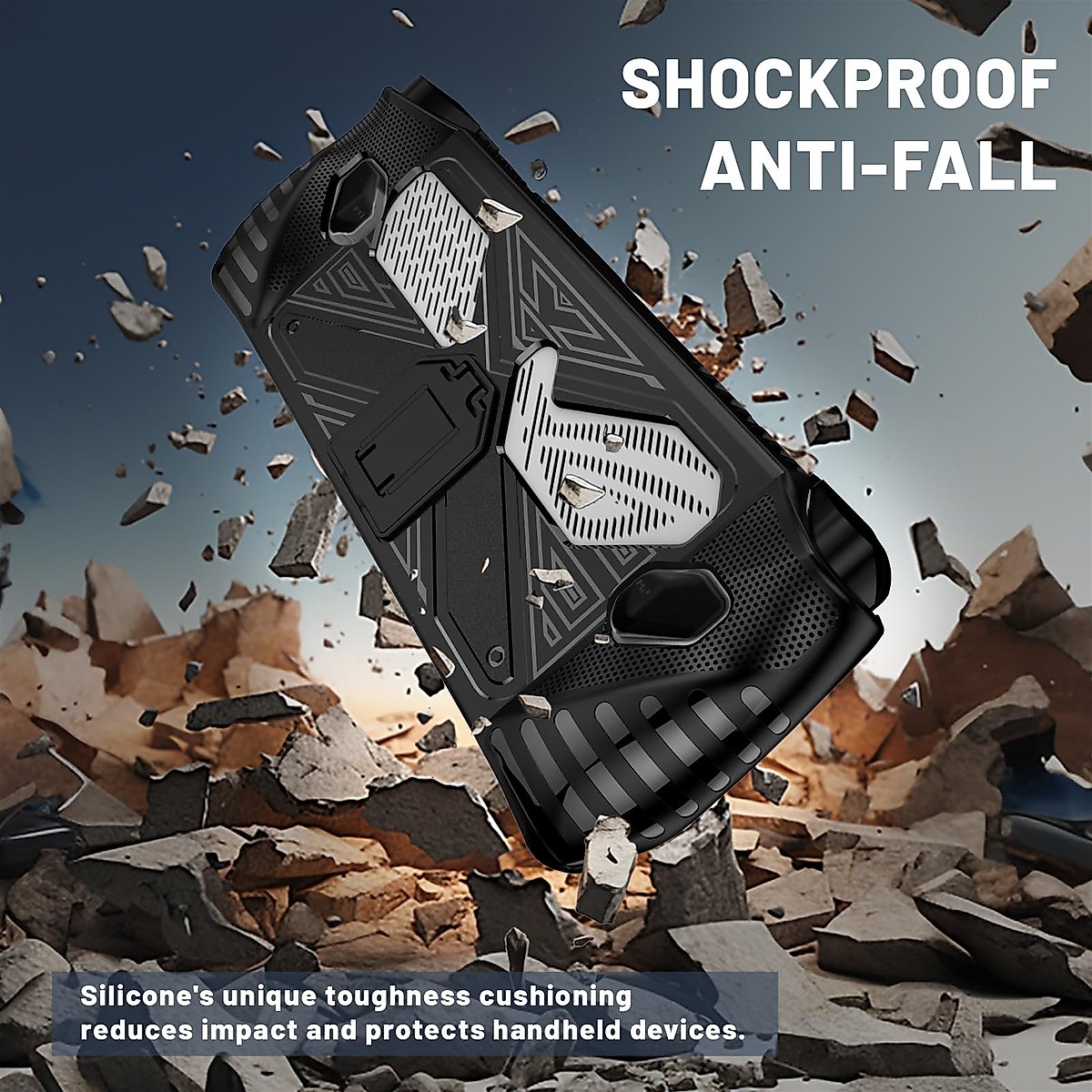 PAKESI Protection Case for ASUS ROG Ally - Rugged TPU with Built-in Stand for Game Handheld Console - Anti-Drop Shockproof Shell with 2 Pack Screen Protector (Black)
