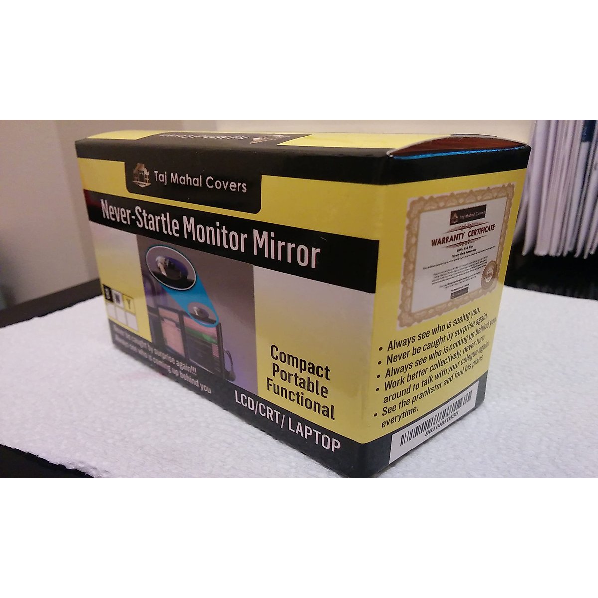 Rear View Computer Monitor Mirror, Fits Regular Flat Screen LCD Monitors with Magnifier - No Adhesive or Hard Clip - for Cubicle & Home - with Wide-Angle Convex Viewing Area so You Never Miss a Thing