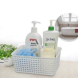 Ponpong Plastic Weave Storage Basket, Plastic Basket Organizer Storage, 6 Pack