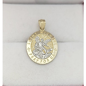 AMZ Jewelry 10K Yellow Gold Saint Michael The Archangel Pendant Charm Oval