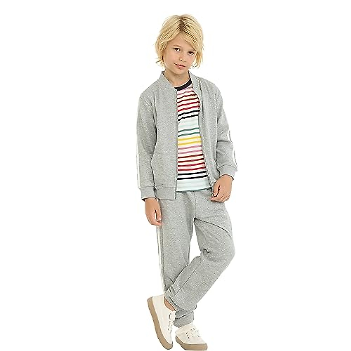 LittleSpring Cotton Tracksuits for Little Boys Full Zip Jackets and Jogger Set Black Size 7-8