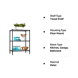 BestOffice 3-Shelf Adjustable Metal Storage Shelves Wire Shelving Unit Organizer Wire Rack 450Lbs Capacity for Small Places Kitchen Garage 23Lx13.2Wx30.2H,Black