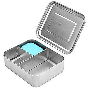 WeeSprout 18/8 Stainless Steel Bento Box (Compact Lunch Box) - 3 Compartment Metal Lunch Containers, for Kids & Adults, Bonus Dip Container, Fits in Lunch Bag & Backpack
