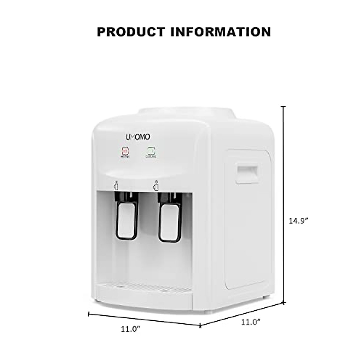 UMOMO Top Loading Water Cooler Dispenser, Countertop Water Cooler Dispenser, Holds 3 or 5 Gallon Bottle, Hot & Cold Water, for Home and Office Use, White(Water Bottle NOT Included)