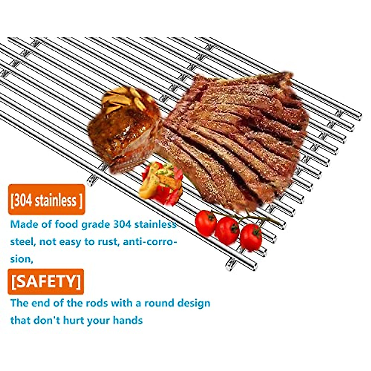 FCCUM Stainless Steel BBQ Grates, 304 Stainless Steel Solid Grates, Suitable Weber Genesis Silver/Gold B & C、 Spirit、and Other Models of Gas Grills, 17.55 inches Long / 9.64 inches Wide, Two-Piece