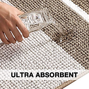 Super Absorbent Tufted Chenille Rug with Non Slip Backing, Gradient Taupe Stripe Pattern Microfiber Bath Rug, Machine Washable Thick Bathroom Floor Mat for Tub Shower, (20×32 inch, Taupe)