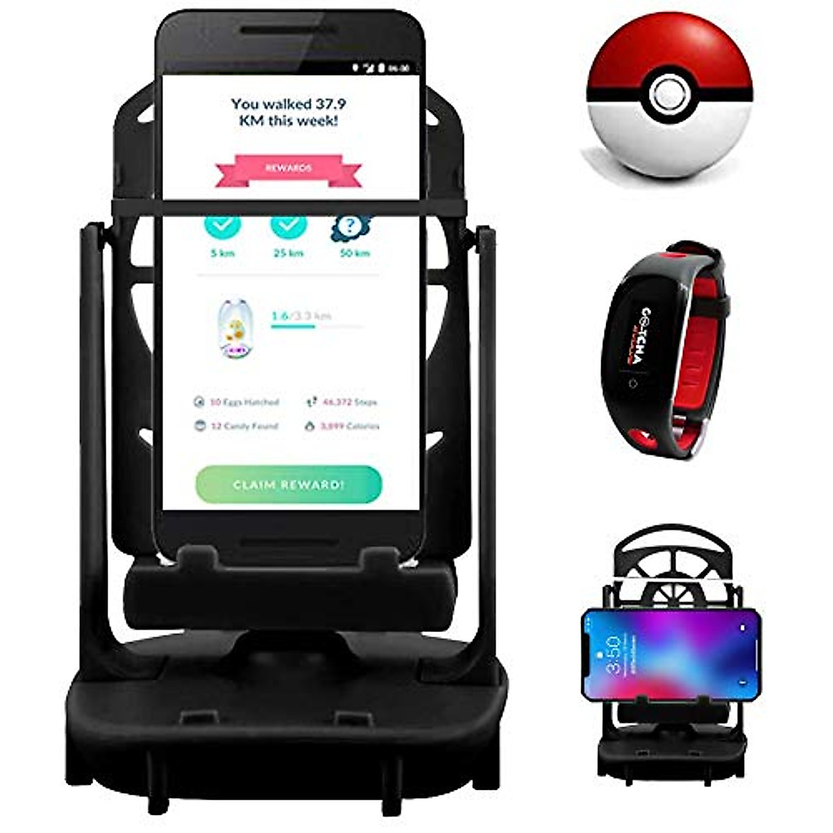 Phone Swing Step Counter Pedometer Compatible with Pokemon Go Poke Ball Plus Cellphone Accessories with USB Cable High Silent Version for Walking (Support 2 Phones Under 7.2 Inch)