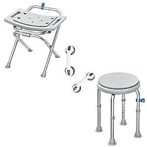 UGarden Folding Shower Chair Seat, Stainless Steel Shower Chair for Inside Shower with Pad/Grab Bar, 400lbs Portable Travel Shower Stool, Safety Anti-slip Bath Chair for Seniors, Adults,Disabled, Gra