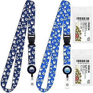 Cruise Lanyard Essentials for Ship Cards [2 Pack] Cruise Lanyards with ID Holder, Key Card Retractable Badge & Waterproof Ship Card Holders (Blue & Royal Blue)