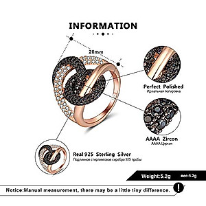 Ginger Lyne Collection Interlinking Circles Rose Gold Over Sterling Silver Black CZ Pave Statement Ring Size 7