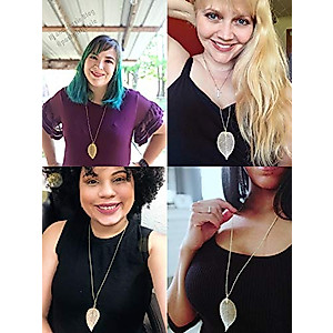 BOUTIQUELOVIN Gold Casual Long Leaf Necklaces for Women Boho Feather Costume Statement Necklaces Extra Long Gypsy Necklace