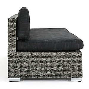 Christopher Knight Home Stuart | Outdoor 3 Seater Wicker Right Sofa, Mixed Black/Dark Grey Cushion