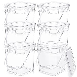 Domensi 6 Pcs Clear Square Bucket with Lid Food Buckets Ice Cream Plastic Buckets with Handle Reusable Freezer Containers Industrial Pails for Paint Storage for Kitchen Home(1.5 Gallon)