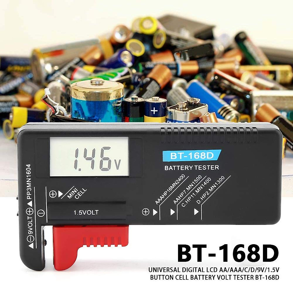 Universal Digital Battery Tester, Digital LCD AA/AAA /C/D /9V/1.5V Button Cell Battery Volt Tester, Quickly Test All Different Kinds of Batteries